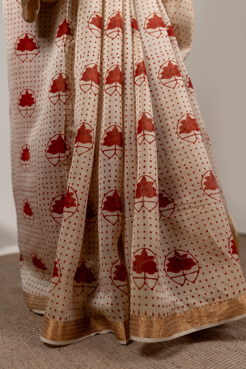 Brick Rust Chanderi Dabu Hand Block Printed Saree – Sama – Ray Ethnic